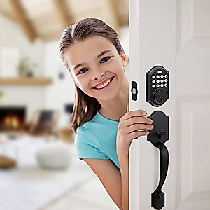 NeuType Keyless Entry Door Lock with Handle, Electronic Keypad Deadbolt, Front Door Lock Sets, Auto Lock, 1-Touch Locking, 50 User Codes, Easy to Install, for Homes Office and Hotel, Matte Black