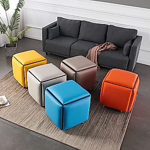 WAYUTO 5 in 1 PU Leather Seating Cube with Swivel Casters Stackable Sofa Chair Stool Nesting Ottoman Stool Movable Footstool Dressing Chair for Living Room Bedroom(White,Large)