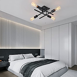 IHENGYANLT2 Pack Industrial 4-Light Semi Flush Mount Ceiling Light Fixture, Modern Sputnik Ceiling Lamp with E26 Base Farmhouse Chandelier Light Matte Black for Kitchen Bedroom Hallway. (2 Pack)