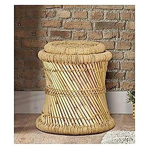 KAM Home Handicrafts Bamboo Stool MUDDA Stool Set of 2 PCS Chair/Stool/Muddha/Mudda for Outdoor Indoor Furnishing 2 Piece