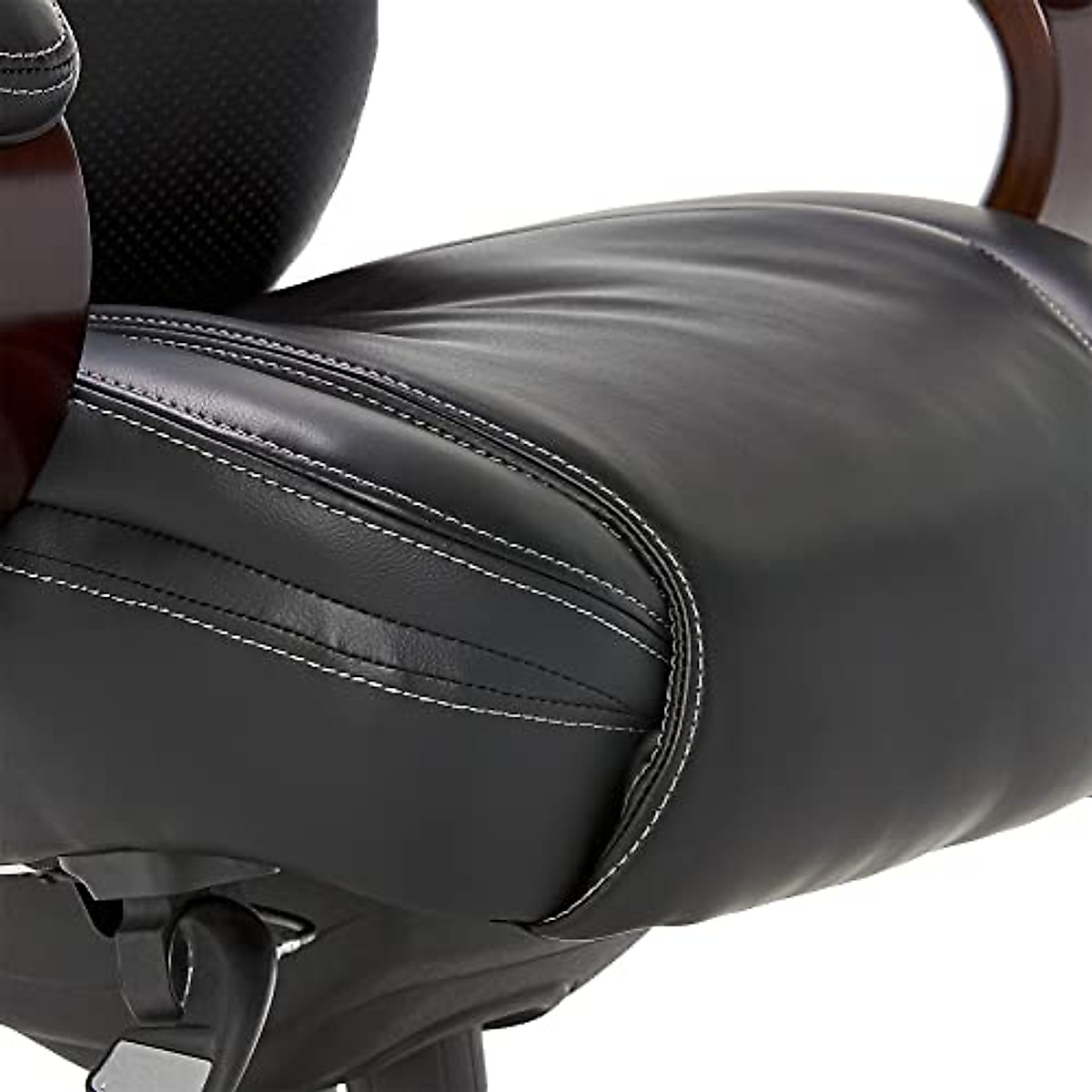 La-Z-Boy Hyland Executive Office Chair with AIR Technology, Adjustable High Back Ergonomic Lumbar Support, Bonded Leather, Mahogany Wood Finish/Black