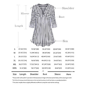 Bulotus 3/4 Sleeve Shirts for Women Plus Size, Ladies Tops and Blouses Casual Summer Fall V Neck Long Tunics to Wear with Leggings Business Casual, Stripe, X-Large