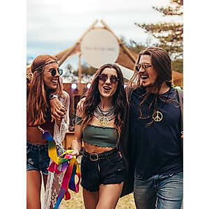 Tatuo 1 Piece Metal Peace Sign Pendant 1960s 1970s Hippie Party Accessories Necklace (Gold)