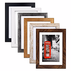 Lavezee 16 Inch Rustic Floating Shelves for Wall Set of 3 and 4x6 Multi Colors Picture Frames Set of 6