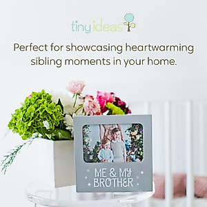 Tiny Ideas Me & My Brother Picture Frame, Nursery Décor, Gender-Neutral Baby Frame, Perfect Siblings Gift, Baby Keepsake Picture Frame, 4" x 6" Frame, Gray