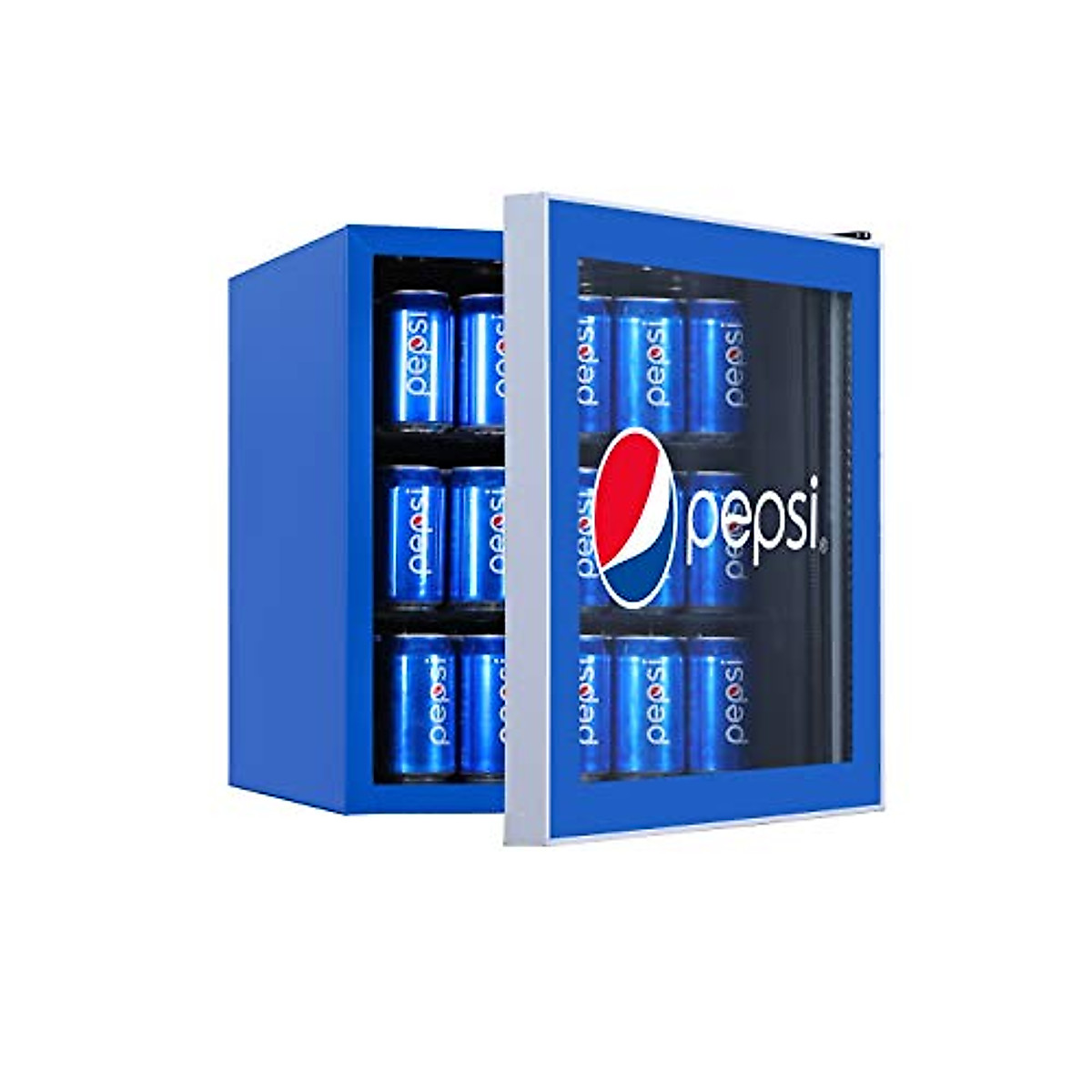 CURTIS MIS165PEP Pepsi Mini Beverage Cooler-70 Can or 17 Bottles Drinks Fridge with Glass Door for Soda + Adjustable Thermostat, Perfect for Home, Office, or Dorm, 1.8 cu ft, Blue