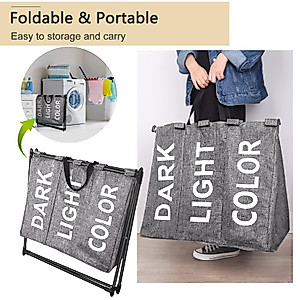 X-cosrack 180L Laundry Hamper 3 Sections Laundry Sorter, Foldable & Collapsible 3 Bin Laundry Hamper with Handles, Waterproof Lining Laundry Organizer for Dirty Clothes & Kid's Puppets, Black, Grey