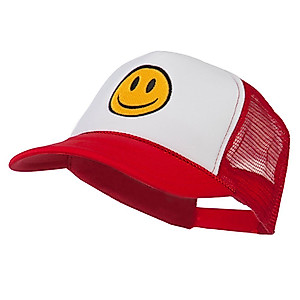 e4Hats.com Smile Face Embroidered Foam Mesh Back Cap - Red White Red OSFM