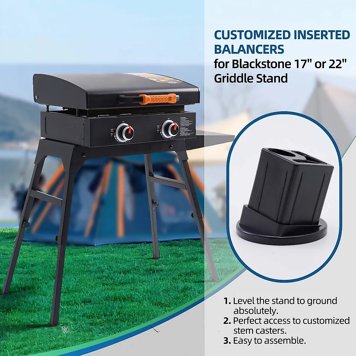 GRILLHOME Inserted Balancers for Blackstone Griddle Stand Which Fit for 22'' or 17'' Table Top Grill, Set of 4, Griddle Accessories to Make The Legs Fully Touch The Ground