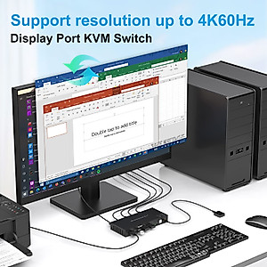 KVM Switch DisplayPort 2 Port 4K 60Hz USB2.0 DP 1.2 for DP KVM Switches 2 PC 1 Monitor Switch Support Wire-Desktop Controller Including 2 USB2.0 Cable