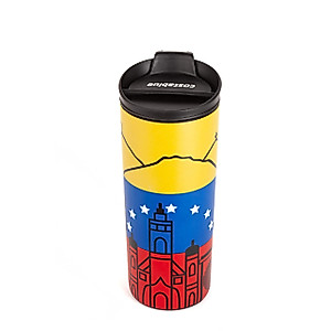 costablue Venezuela Vacuum Insulated Stainless Steel Thermal Travel Mug, 16 oz, Easy Clean, Flip leak Proof Lid Venezuelan Flag with Icons from Caracas