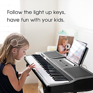 The ONE Keyboard Piano, 61 Key Piano Keyboard for Beginner/Professional, Electric Piano w/Lighted Keys, Music Stand & Piano App, Supports USB MIDI/Audio/Microphone/Headphones/Sustain Pedal