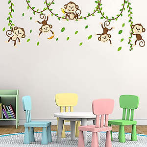 Glow in The Dark Monkey Wall Decals Jungle Tree Wall Decals Safari Removable Animals Wall Stickers Cartoon Zoo Decals Baby Nursery Kids Boys Girls Bedroom Playroom Daycare Safari Theme Wall Decor