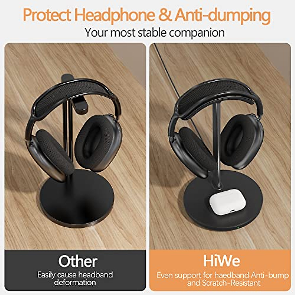 Headphone Stand with Wireless Charger, Gaming Headset Holder Hanger Rack 2 in 1 Wireless Charging Station Dock for iPhone 14/13/12/11 Series, Samsung, AirPods Pro/3/2 and Desk All Headphones, Black