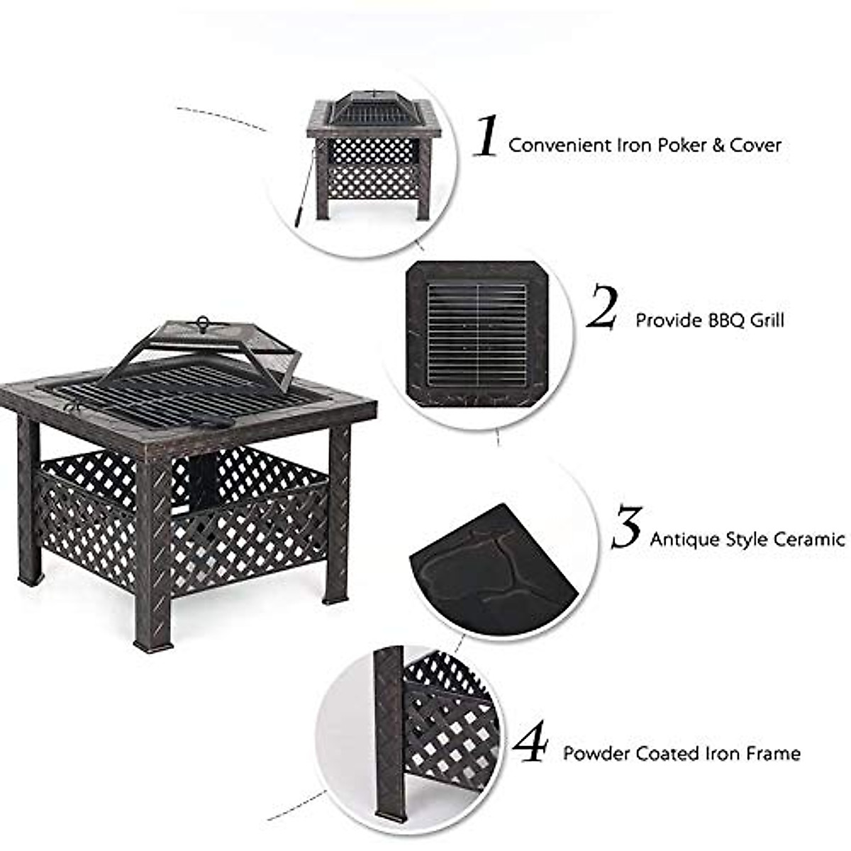 LEAYAN Garden Fire Pit Grill Bowl Grill Barbecue Rack Outdoor Fire Pit with BBQ Grill Shelf Metal Garden Fireplace Patio Firepit Stove Brazier Outdoor Fireplace BBQ Grill Poker,Outdoor Fire Pits