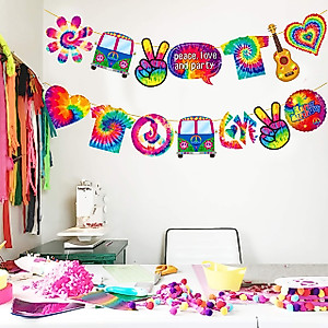 2pcs Tie Dye Birthday Banner Tie Dye Birthday Party Supplies Tie Dye Party Garland Decorations for Tie Dye Party Art Retro 60s 70s Theme Hippie Carnival Baby Shower Birthday Party Supplies