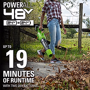 Greenworks 2 x 24V (48V) Cordless Axial Leaf Blower (125 MPH / 515 CFM / 125+ Compatible Tools), (2) 2.0Ah Batteries and Dual Port Charger Included