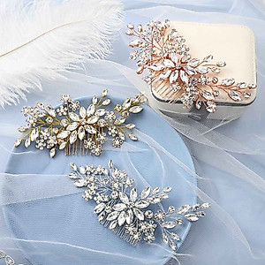 Catery Crystal Bridal Hair Combs Rhinestones Hairpieces Flower Wedding Clips Accessories for Brides and Women Pack of 1(Silver)