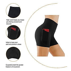 THE GYM PEOPLE High Waist Yoga Shorts for Women Tummy Control Fitness Athletic Workout Running Shorts with Deep Pockets (Medium, Black)