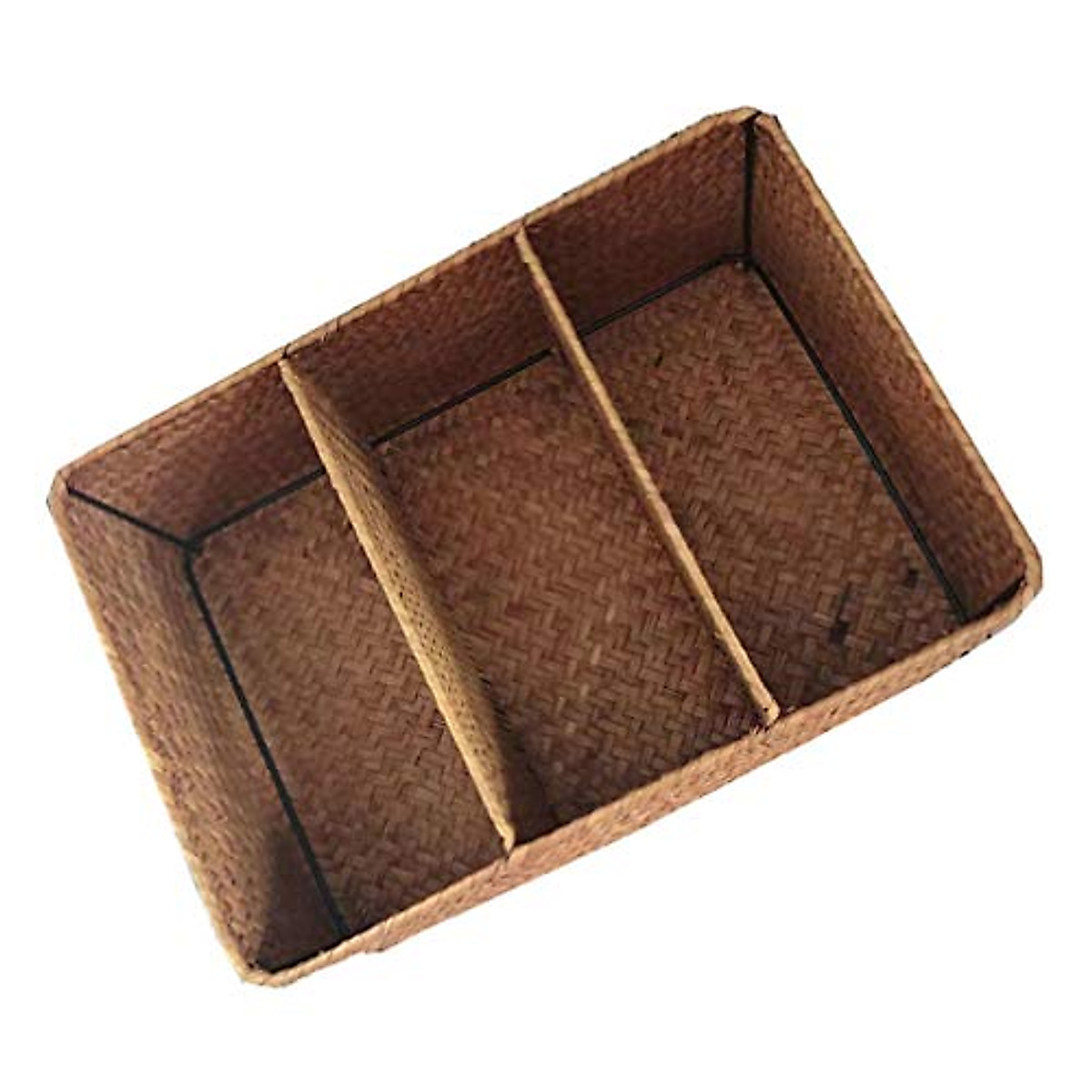 DOITOOL Wicker Storage Basket Coffee Station Organizer Handwoven Natural Seagrass Storage Baskets Rectangular Handmade Wicker Baskets 3 Section Tray Wicker Storage Basket Coffee Station Organizer
