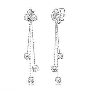 YOQUCOL Women Cubic Zirconia Crystal Long Drop Dangle Clip On Earrings For Not Pierced Women