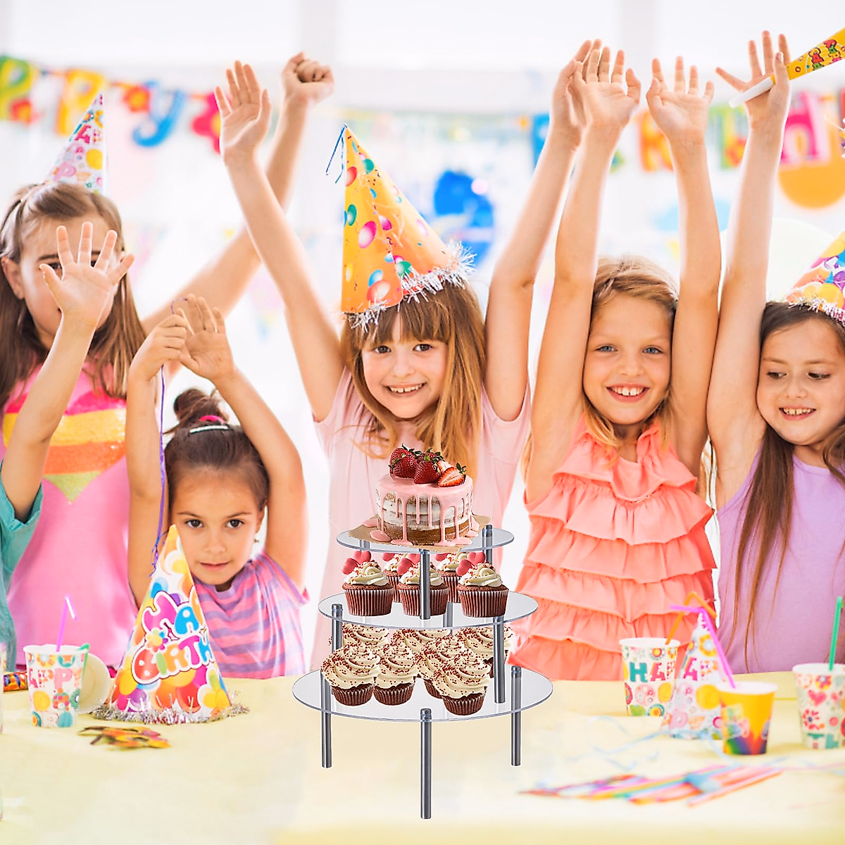 ALMOXVYE Set of 3 Clear Acrylic Cake Stand, Round Dessert Display Riser, Tiered Cupcake Display Stand for Bakery, Birthday, Wedding, Party, Baby Shower, Anniversary, Party Decor, Christmas