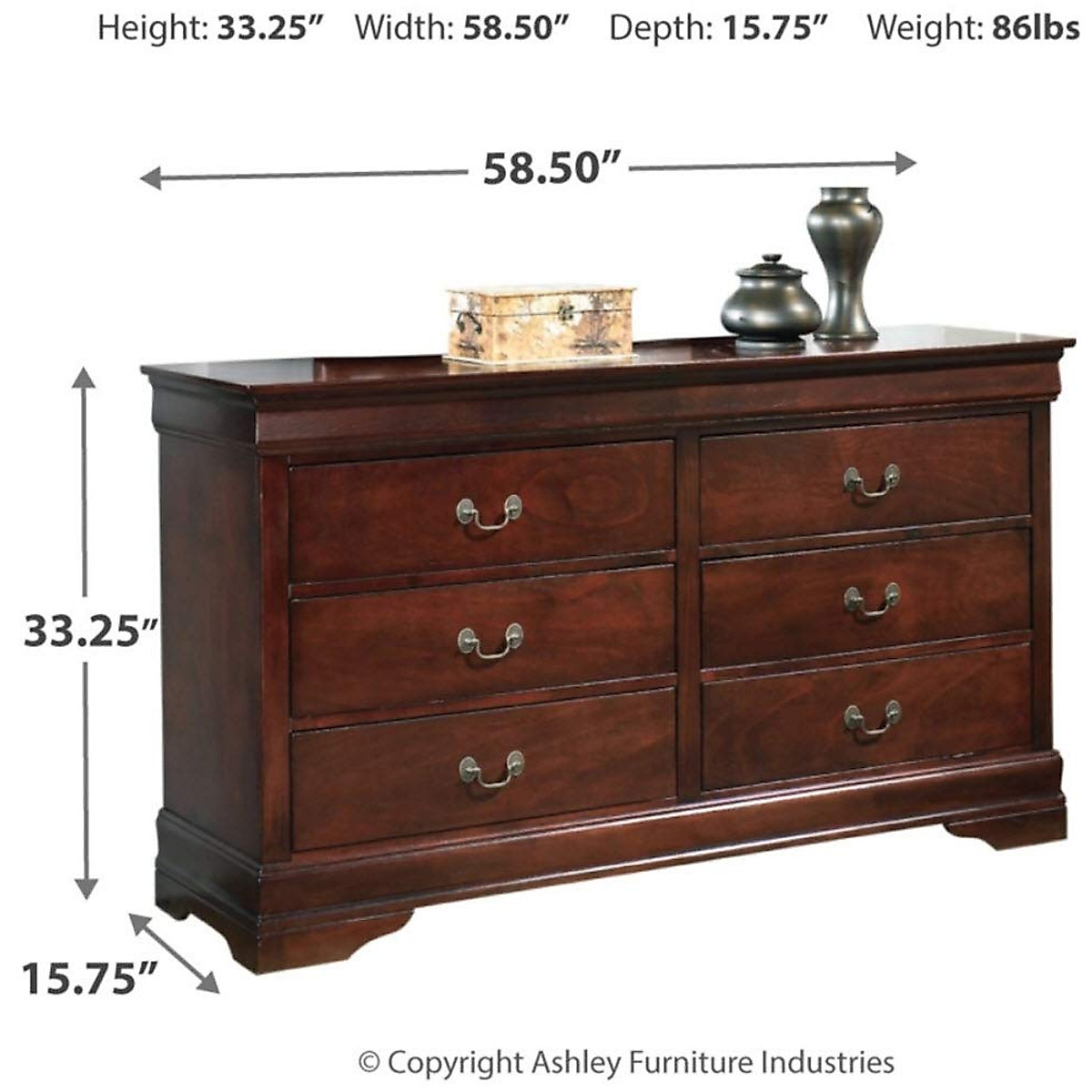 Signature Design by Ashley Alisdair Traditional 6 Drawer Dresser, Dark Brown