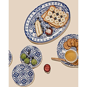 Sonemone 14 inch Blue Serving Platter, Ceramic Oval Serving Plates for Entertaining Party Restaurant, Turkey, Dishwasher & Microwave Safe