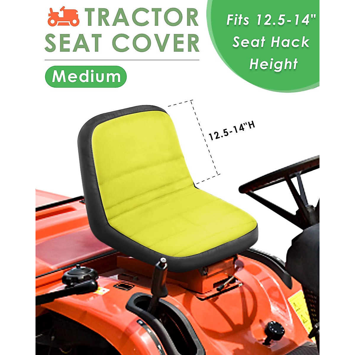 PACETAP Riding Lawn Mower Seat Cover, Durable Polyester Oxford Waterproof Seat Cover Compatible with John Deere, for Craftsman, for Cub Cadet, for Kubota,Universal Lawn Mower Seat Cover(Yellow,Medium)