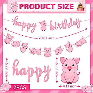 36 Pcs Pig Birthday Party Decorations Pink Pig Farm Animal Birthday Banner Piggy Latex Balloons Jumbo Pink Pig Head Foil Balloons for Piggy Baby Shower Decorations Pink Farm Themed Party Supplies