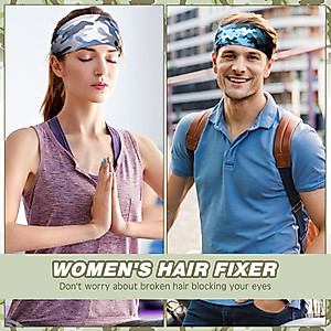 Wavyknot 18 Pcs Sports Sweatbands for Men Women Camo Headbands Workout Non Slip Headbands Breathable Head Band Fitness Stretchy Unisex Hairband for Yoga Running Cycling Ball (Camouflage,Classic)