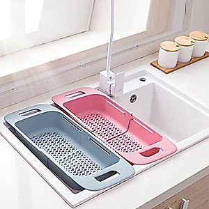 Cabilock Expandable Dish Drying Rack Adjustable Over The Sink Dish Drainer Utensil Silverware Fruit Storage Holder Basket for Home Kitchen Pink