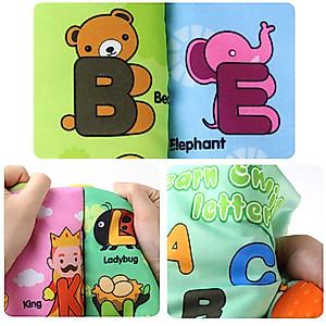 Hapavis Teething Cloth Books Soft Activity Crinkle Baby Books Toys for Early Education for Babies Teether Ring Letters