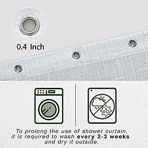 White Shower Curtain Liner Hooks Textured Sheer Linen Fabric Textile Faux Cotton See Through Heavy Duty Weighted Waterproof Simple Elegant Modern Farmhouse Shower Curtains for Bathroom Set 72x 72 Inch