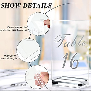 20 Pieces Wedding Table Numbers Acrylic Table Number Holder Wedding Numbers 4 x 6 Inches Clear Acrylic Table Numbers with 20 Pieces Display Stand Table Number Signs for Wedding Reception (1-20 Print)