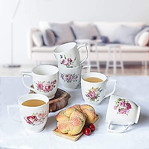 Liphontcta QCH Teagas Porcelain Floral Tea Cup Set Rose Peony Cups Coffee mugs for Women Latte Cups Set of 6/16 oz