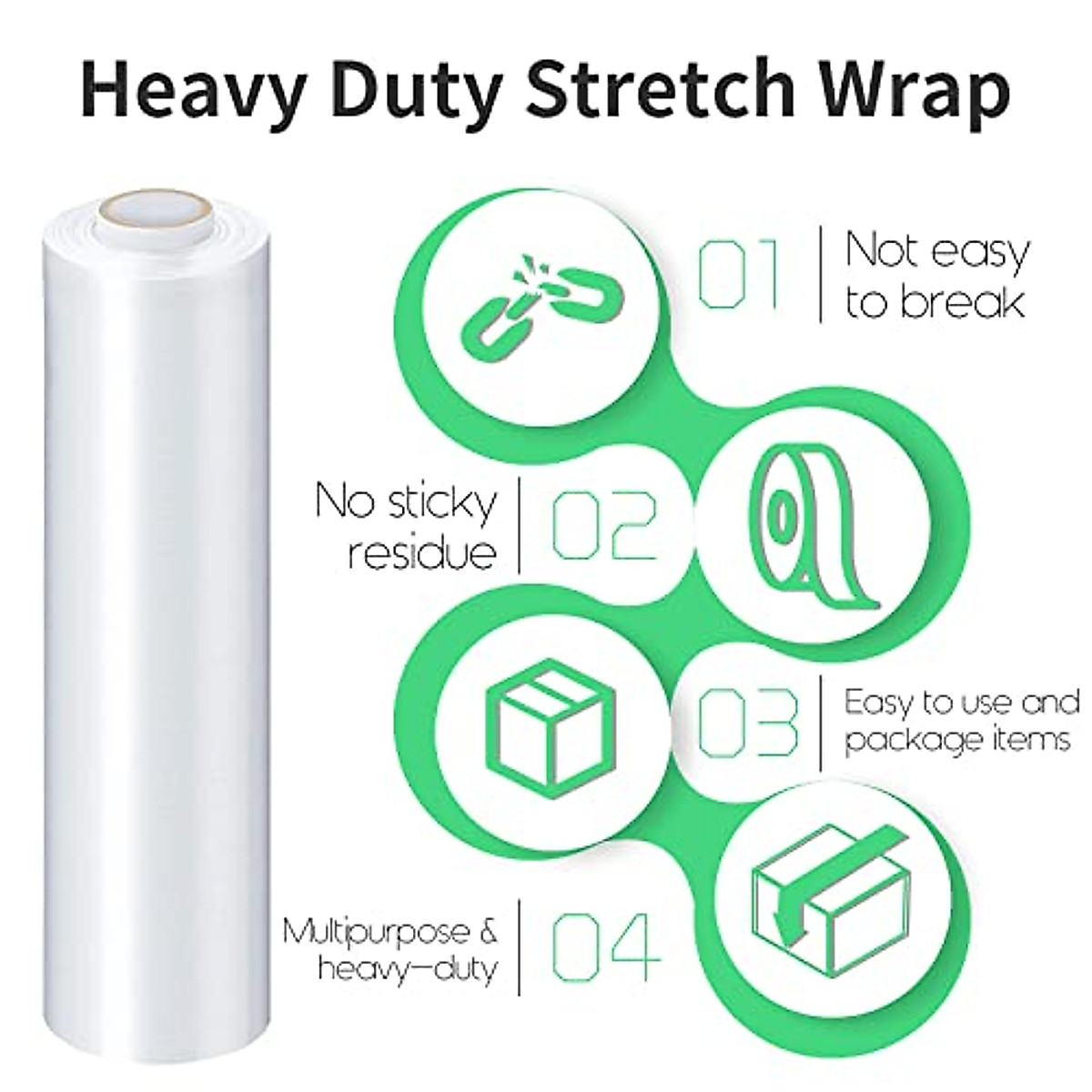 Stretch Film, HERKKA Stretch Wrap with Handles Industrial Strength, Moving Wrapping Plastic Roll, Shrink Wrap for Pallet Wrap, 15" x 1000 Feet, 4 Pack, 60 Gauge