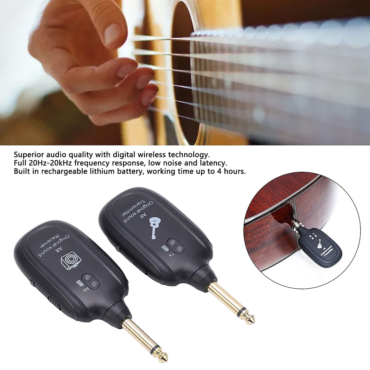 Guitar Transmitter Receiver,20Hz 20kHz UHF Wireless Guitar System Rechargeable Guitar Audio System for Electric Guitar Pickup Accessory Set Kit