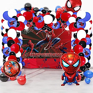 Spider Party Balloons Arch Garland Kit, 115 Pieces Latex Balloons with Foil Balloons Happy Birthday Backdrop for Kids Birthday Party Baby Shower Decorations