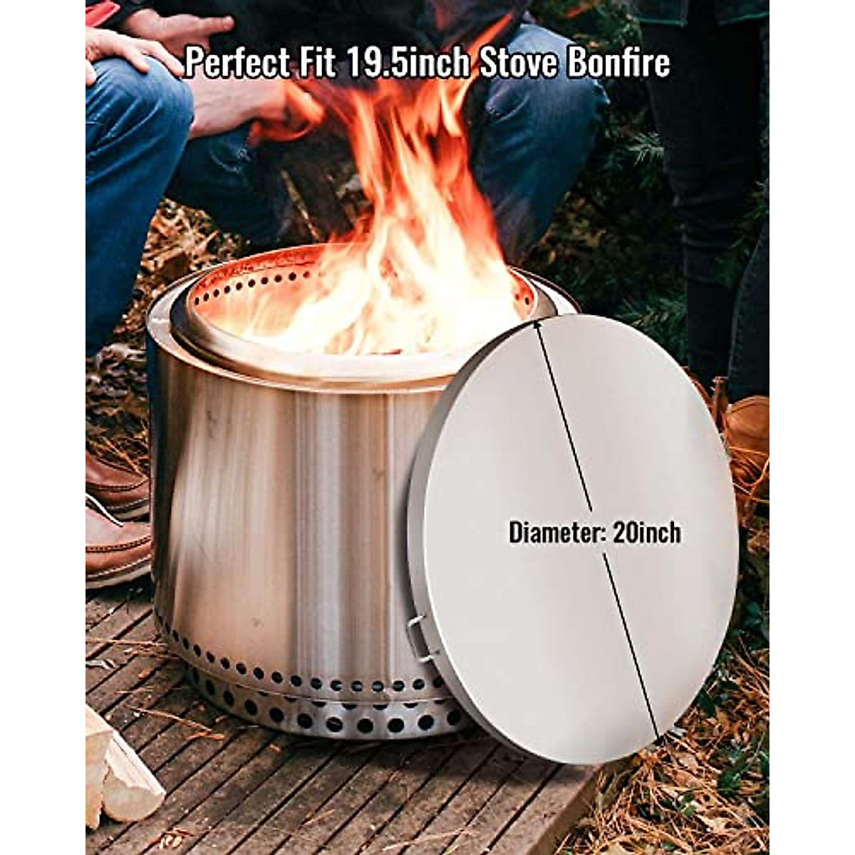 Fire Pit Lid Fit for Solo Stove Bonfire 19.5" Fire Pit, Steel Round Cover with Heat Resistant Handle, Outdoor Fire Pits Wood Burning and Camping Accessories