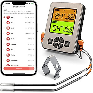NEXMEE Bluetooth Grill Thermometer, Digital Wireless BBQ Meat Thermometer, Grill Thermometer with 2 Probes, Roast Thermometer with Magnet for Kitchen, Oven, Grill, Steak