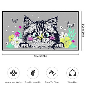 Cat Bathroom Rugs Cute Kitten Head Kitchen Rug Non-Slip Washable Floor Mat Area Mat Carpet for Home Hallway Sink Stove Laundry Decor 39x20 Inch