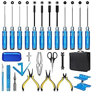 RC Car Tool Kit w/Hex Nut Screwdriver Set, Pliers,Wrench,Stand Full Set RC Repair Tools Compatible with Traxxas Slash Arrma RC Cars Models Drone Helicopter