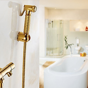 FTVOGUE Solid Brass Wall Mount Shower Toilet Bathroom Handheld Bidet Diaper Spray Sprayer Shattaf Kit