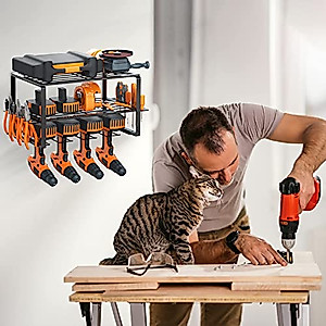 Power Tool Organizer, Drill Holder Wall Mount, Drill Storage Rack, Garage 3 Layers Cordless Tool Organizer, Floating Tool Shelf with 4 Drill Holders