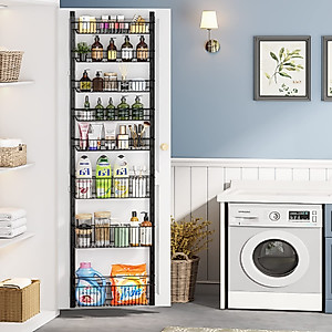 1Easylife Over the Door Pantry Organizer, 8-Tier Adjustable Baskets Pantry Organization and Storage, Metal Door Shelf with Detachable Frame, Space Saving Hanging Spice Rack for Kitchen Pantry Bathroom
