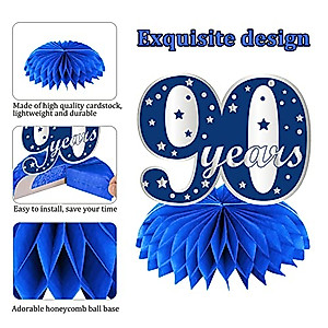 Kauayurk 8Pcs 90th Birthday Honeycomb Centerpieces Decorations for Men, Blue Silver 90 Year Old Birthday Table Centerpiece Party Supplies, 90 Birthday Table Topper Decor Sign