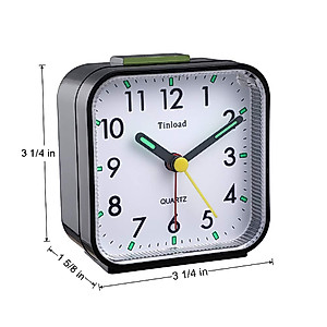 Tinload Small Battery Operated Analog Alarm Clock Silent Non Ticking, Ascending Beep Sounds, Snooze,Light Functions, Easy Set(Black)