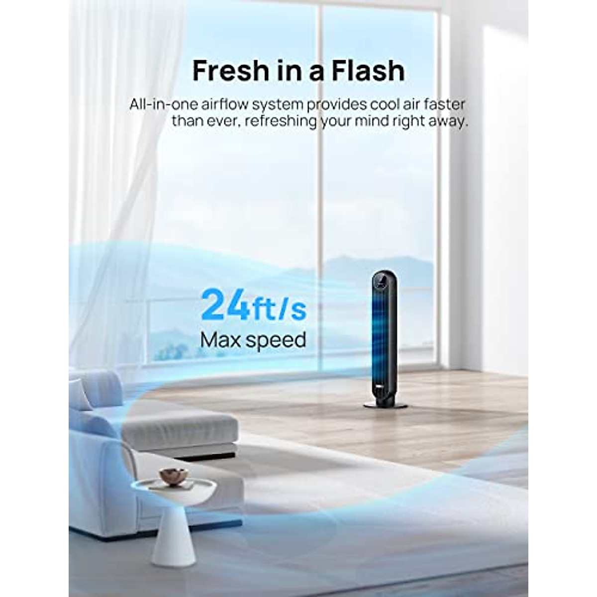 Dreo Tower Fan for Bedroom, Smart Oscillating Quiet Fans Blow Cold Air, Standing Cooling Floor Bladeless Fan with Remote and WiFi Voice Control, 4 Modes, 4 Speeds, 8H Timer, Works with Alexa/Google