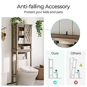 LINSY Farmhouse Over The Toilet Storage Cabinet, Bathroom Organizer with Sliding Barn Door and Adjustable Shelves, Light Brown